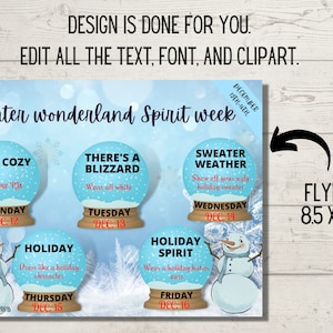 Winter Christmas Spirit Week School Flyer, Editable Printable Digital ...