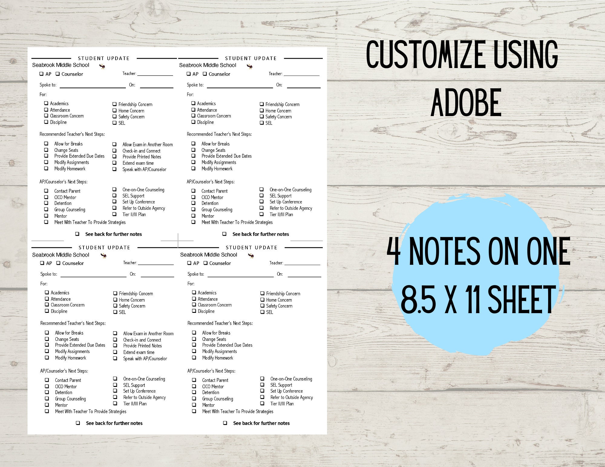 Student Meeting Update Notes Form for Counselors and Assistant ...