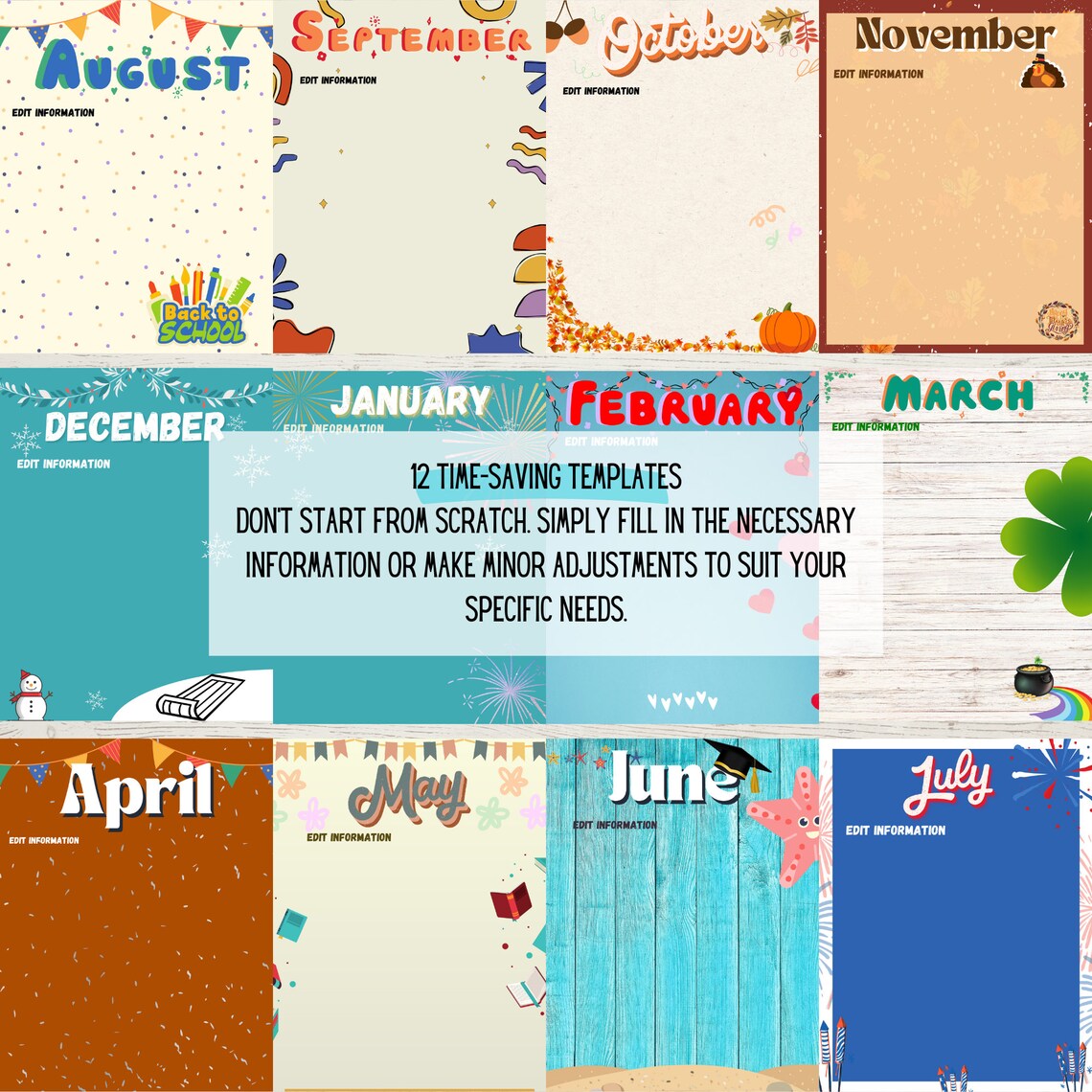 Editable Themed Template for School Events, Monthly Event Calendar ...