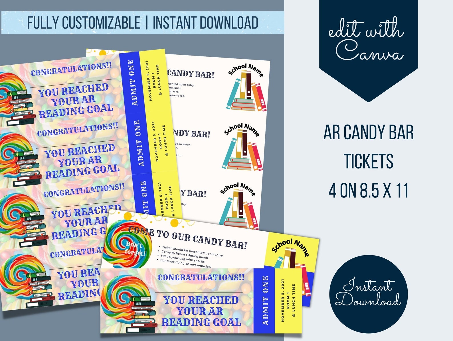Accelerated Reader AR Candy Bar Ticket Printable Incentive for School ...