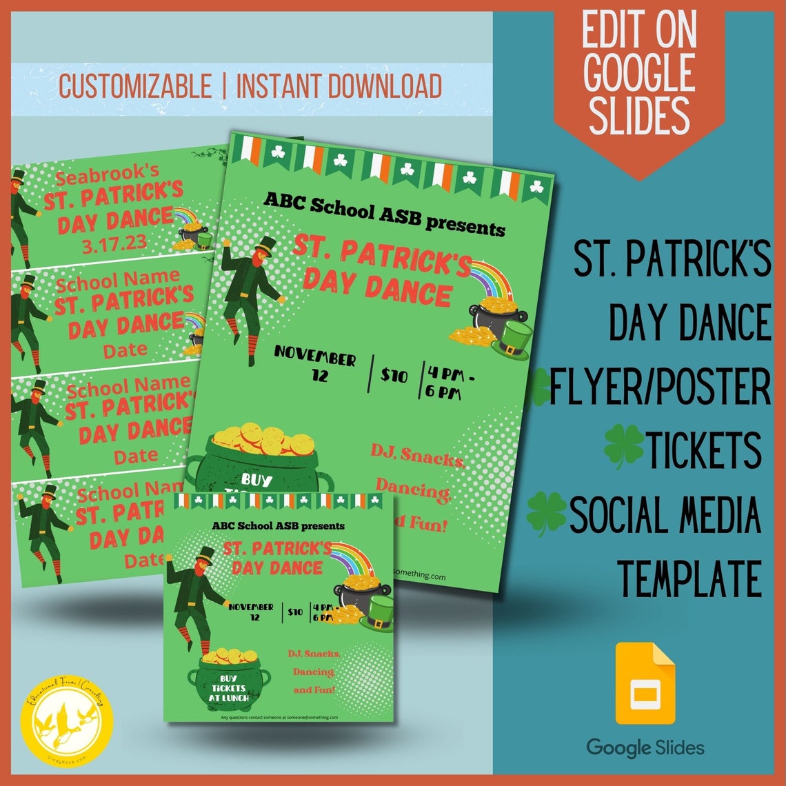 St. Patrick’s Day School Dance Editable Flyer, St. Patrick’s Day Poster ...