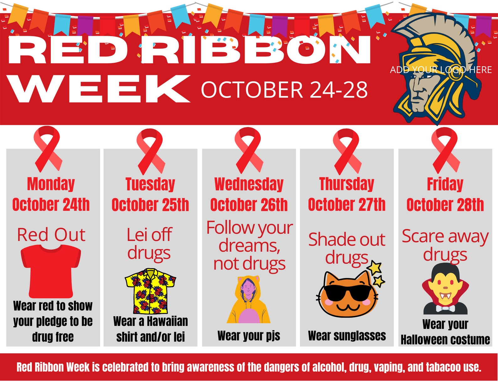 Red Ribbon Week Schedule Activity Flyer Printable for School PTA | PTO ...