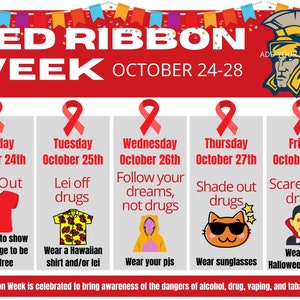 Red Ribbon Week Schedule Activity Flyer Printable for School PTA | PTO ...