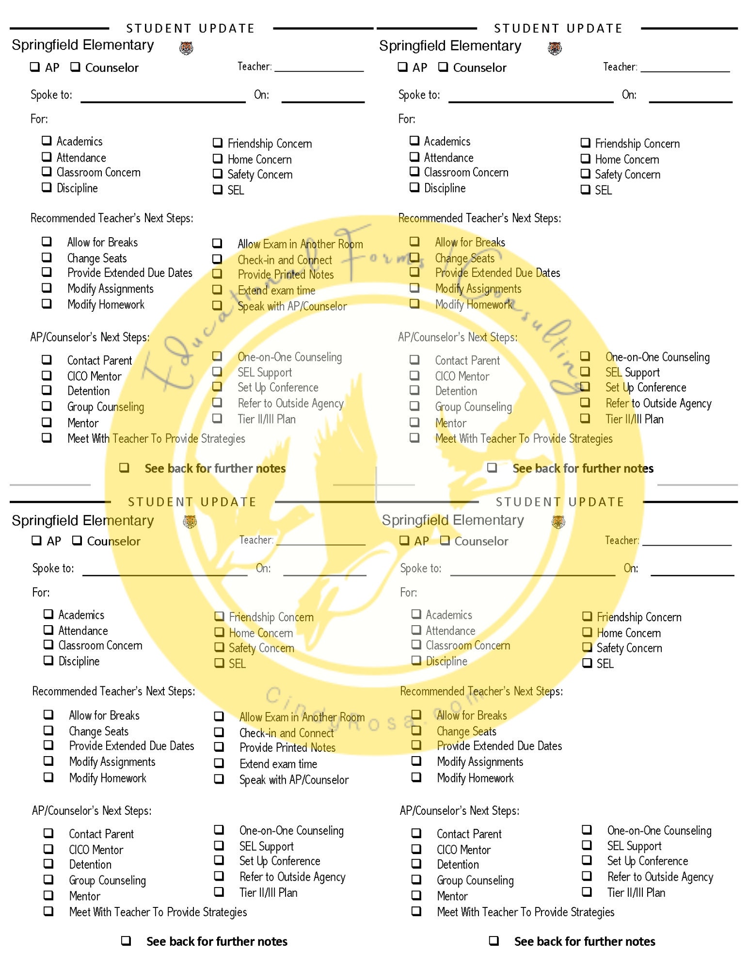 Student Meeting Update Notes Form for Counselors and Assistant ...