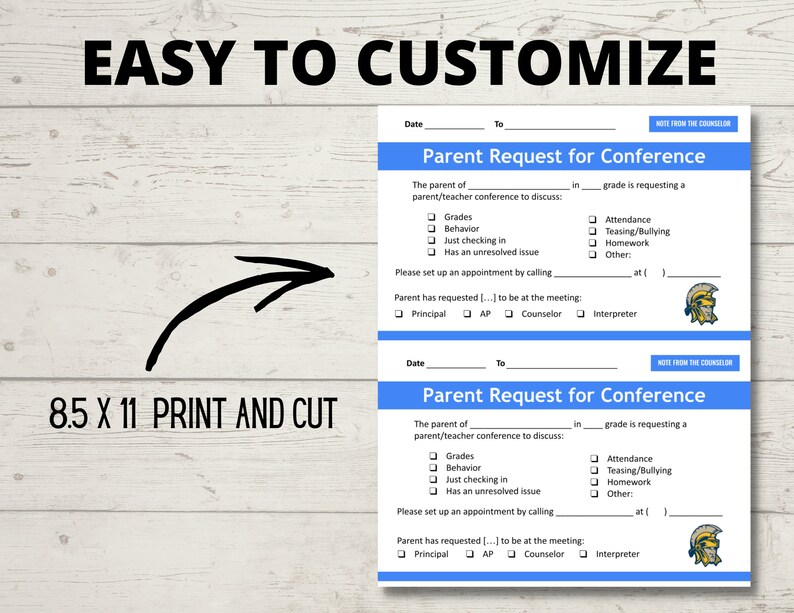 Parent Request for Conference Form, Editable Template | Counselors ...