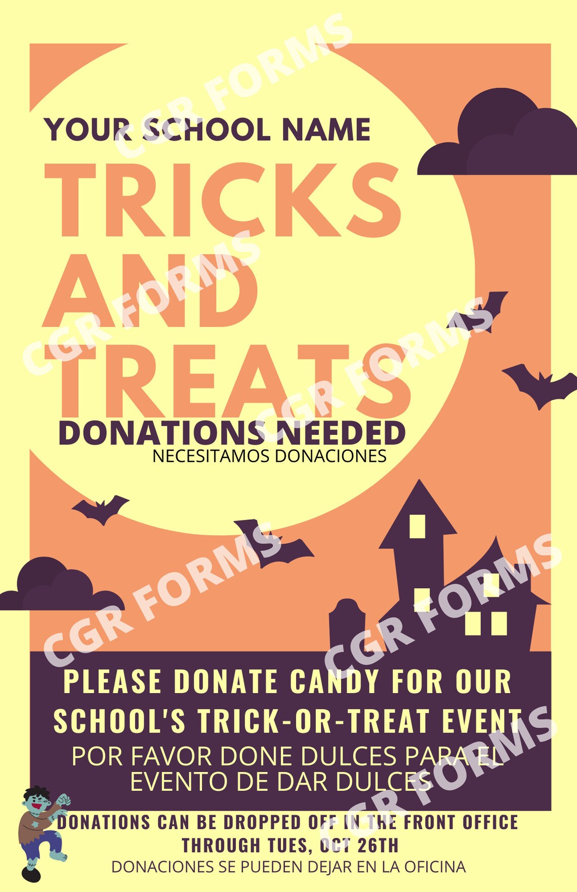 Candy Donation Flyer for School Halloween Trunk-o-treat or Candy Give ...