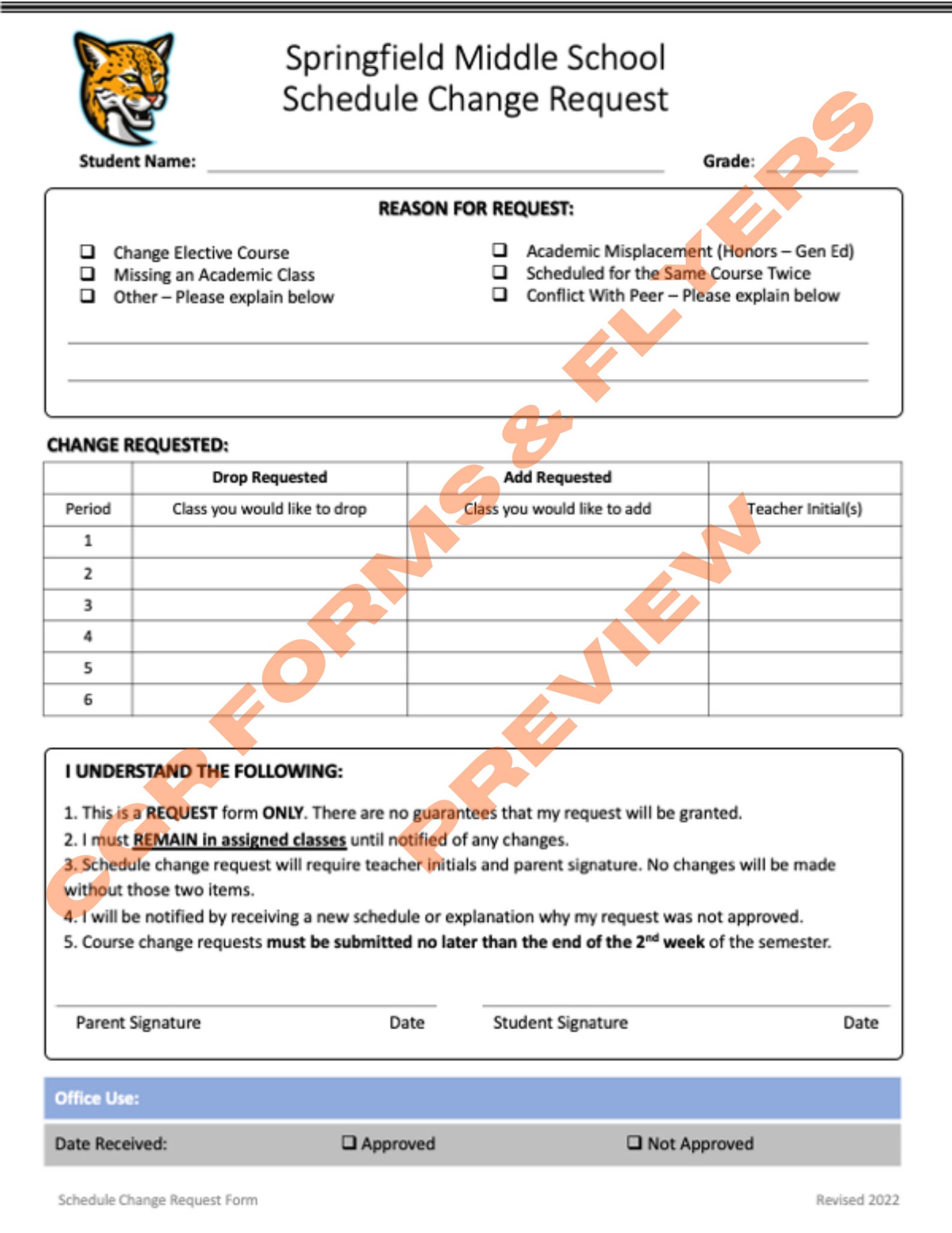 Schedule Change Request Form | Printable Template | Personalize ...