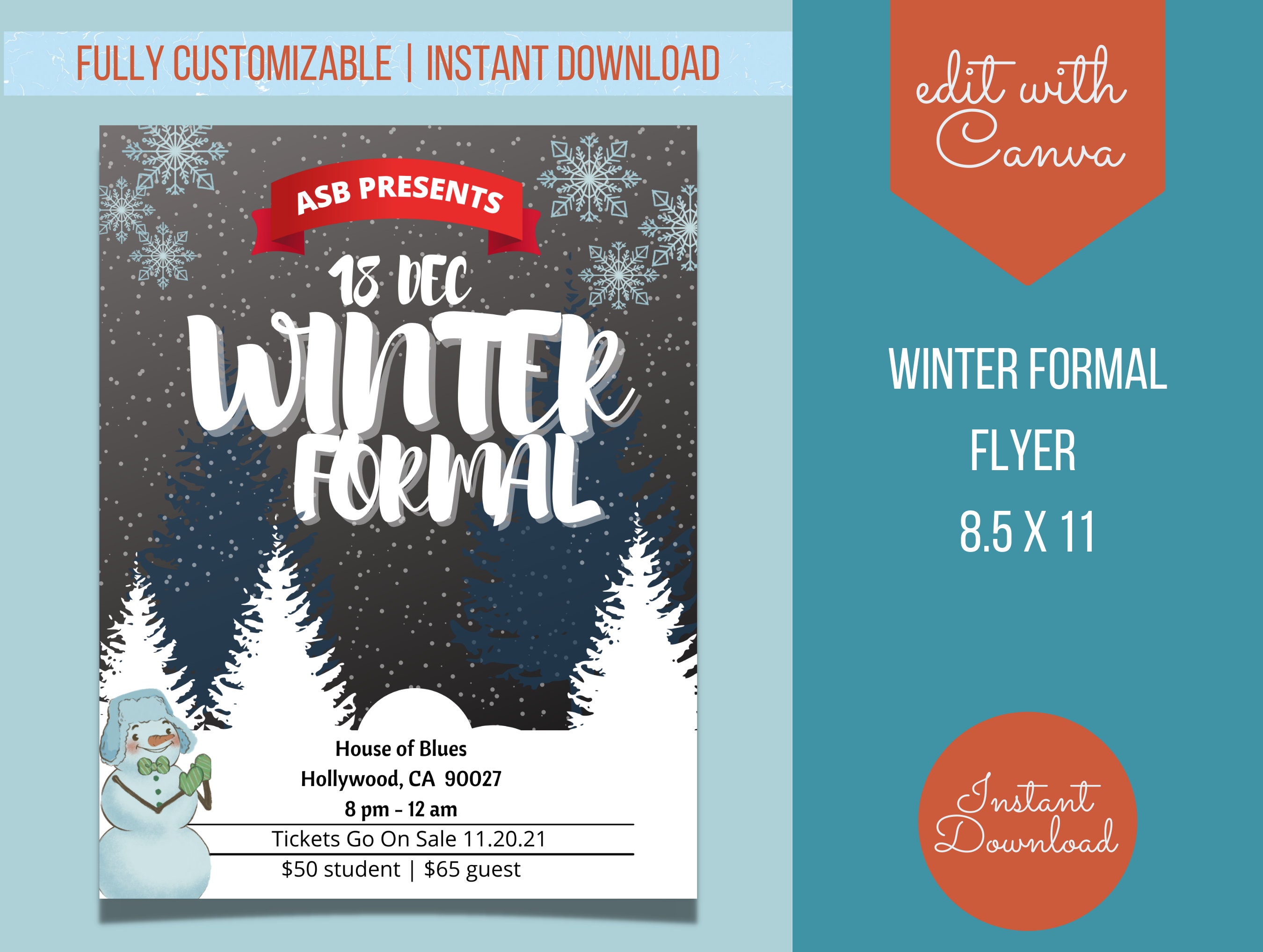 Winter Formal Flyer Printable for School PTA | ASB | Event Planners ...