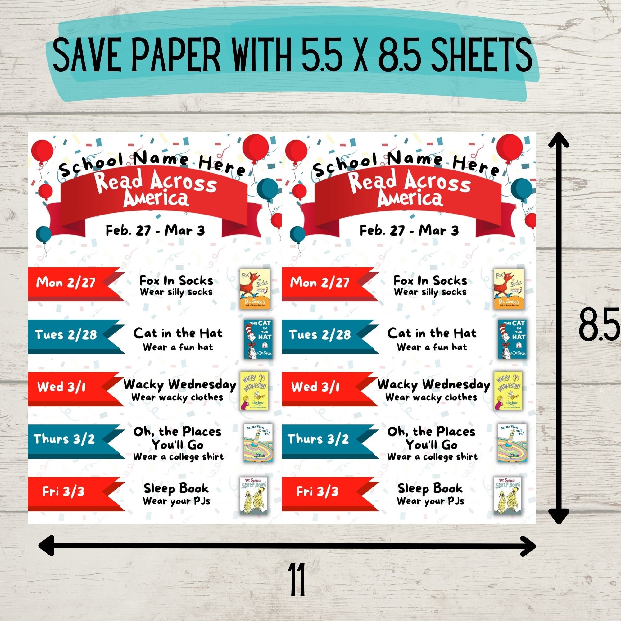 Read Across America Spirit Week Flyer, Spirit Week Template, Spirit ...