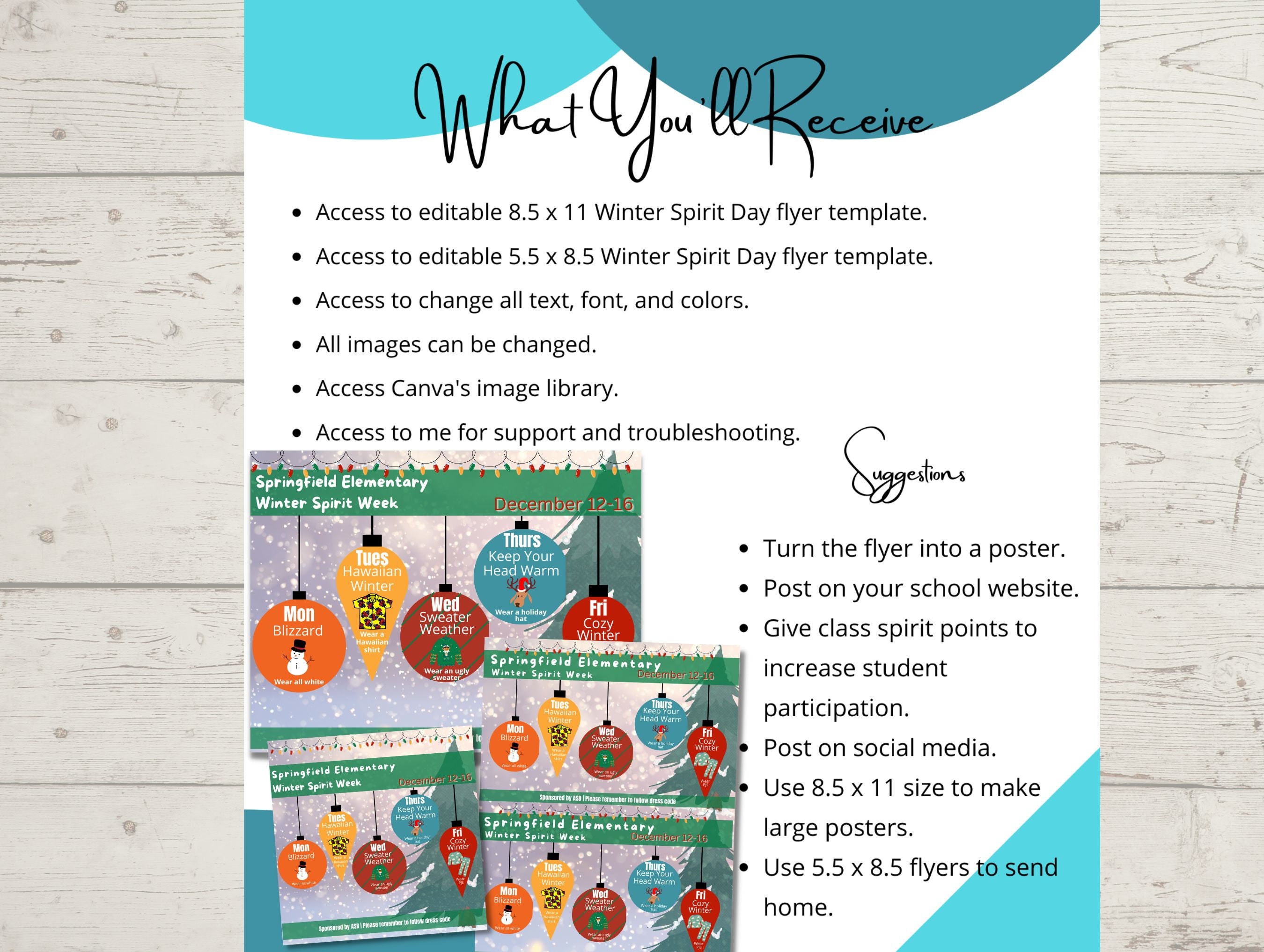 Winter Christmas Spirit Week School Flyer, Editable Printable Digital ...