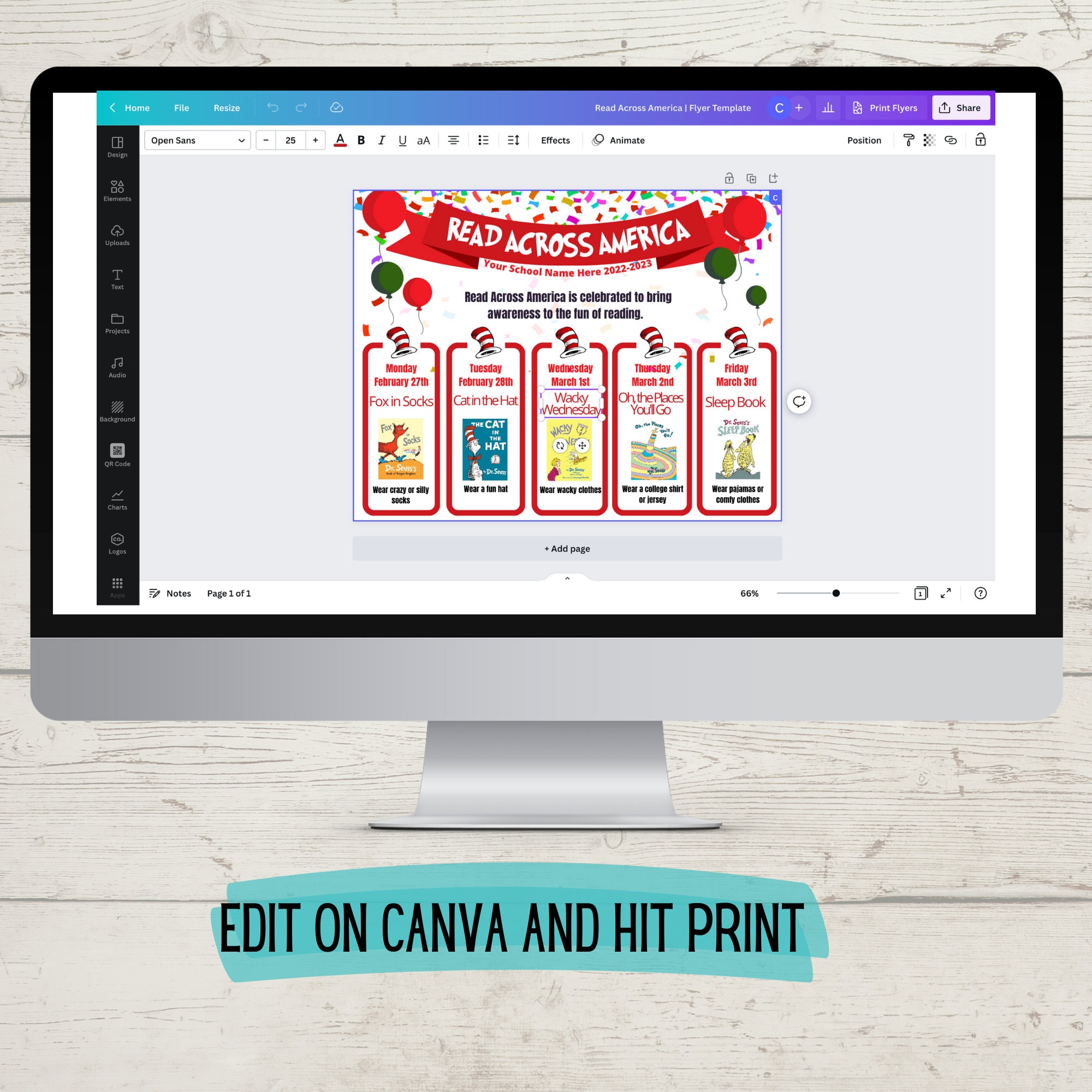 Read Across America Spirit Week Flyer Editable Activity Template ...