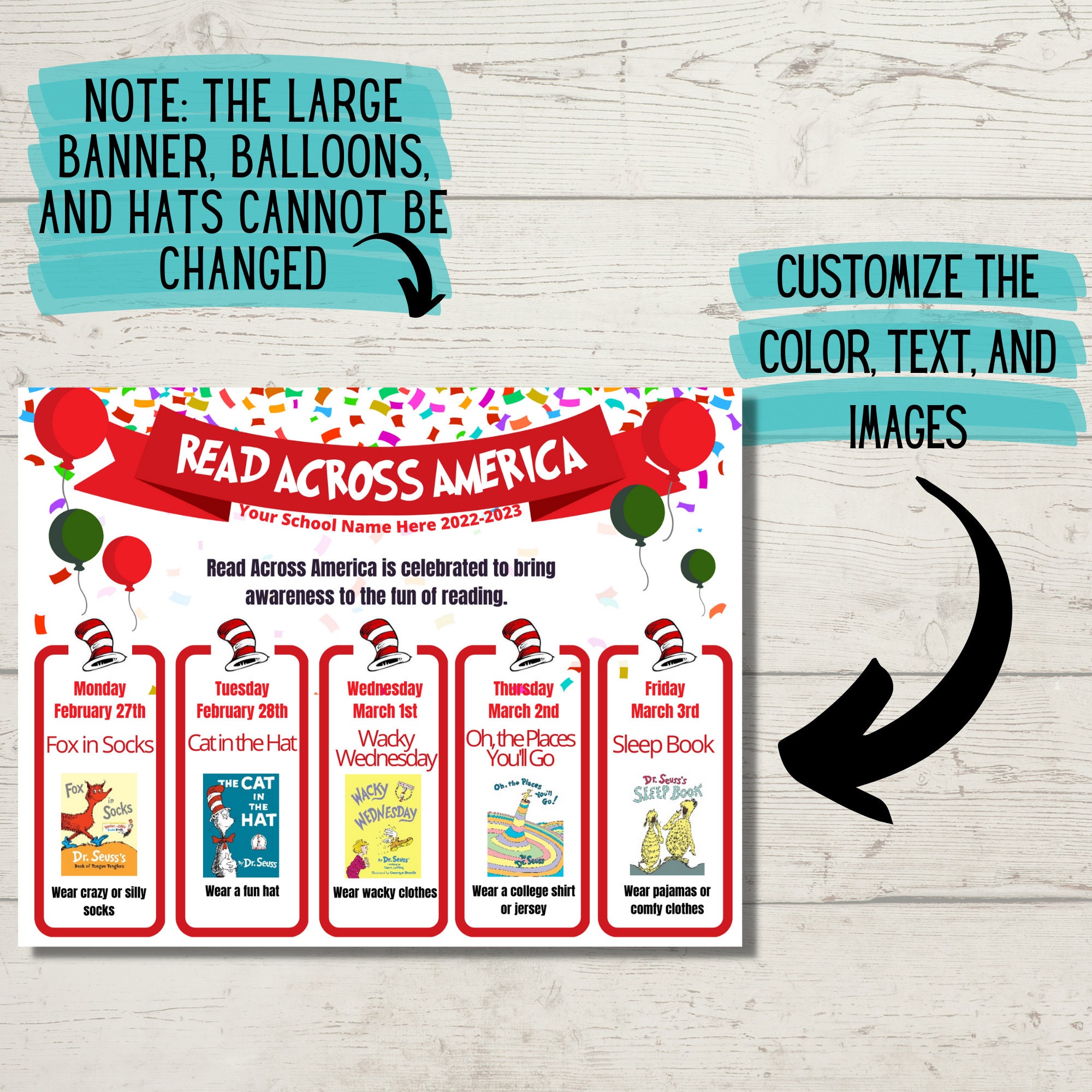 Read Across America Spirit Week Flyer Editable Activity Template ...