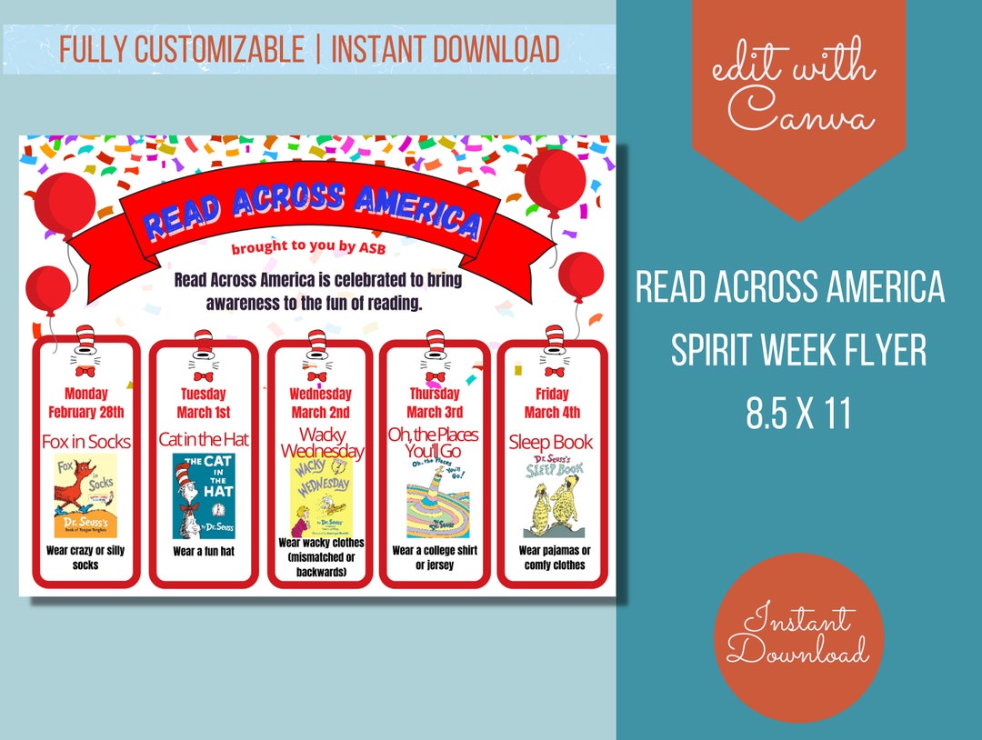 Read Across America Spirit Week Flyer | School PTO PTA, | Printable ...