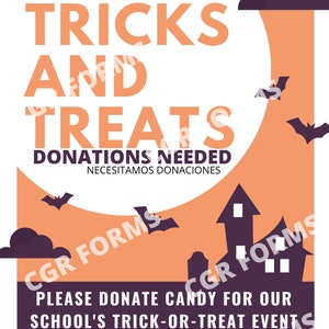 Candy Donation Flyer for School Halloween Trunk-o-treat or Candy Give ...