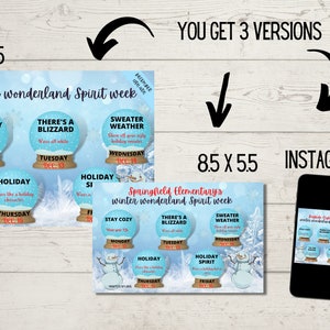 Winter Christmas Spirit Week School Flyer, Editable Printable Digital ...