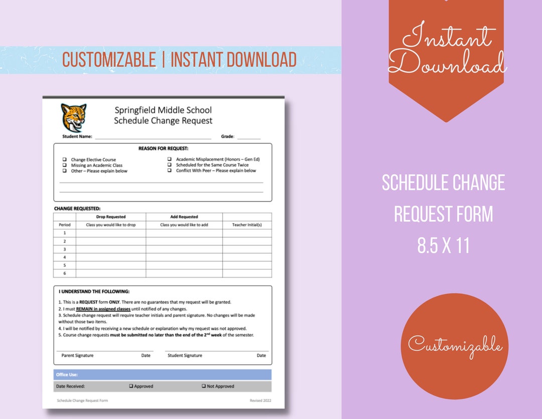 Schedule Change Request Form Printable Template Personalize School schedule-change-request-form-printable-template-personalize-school