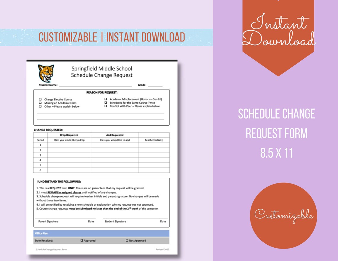 Schedule Change Request Form | Printable Template | Personalize 