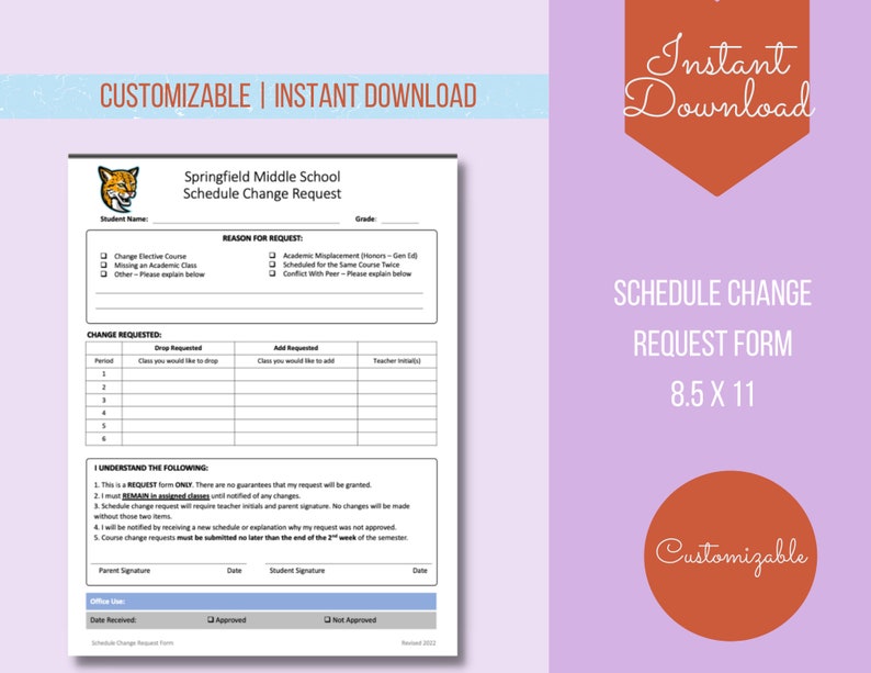 Schedule Change Request Form | Printable Template | Personalize ...