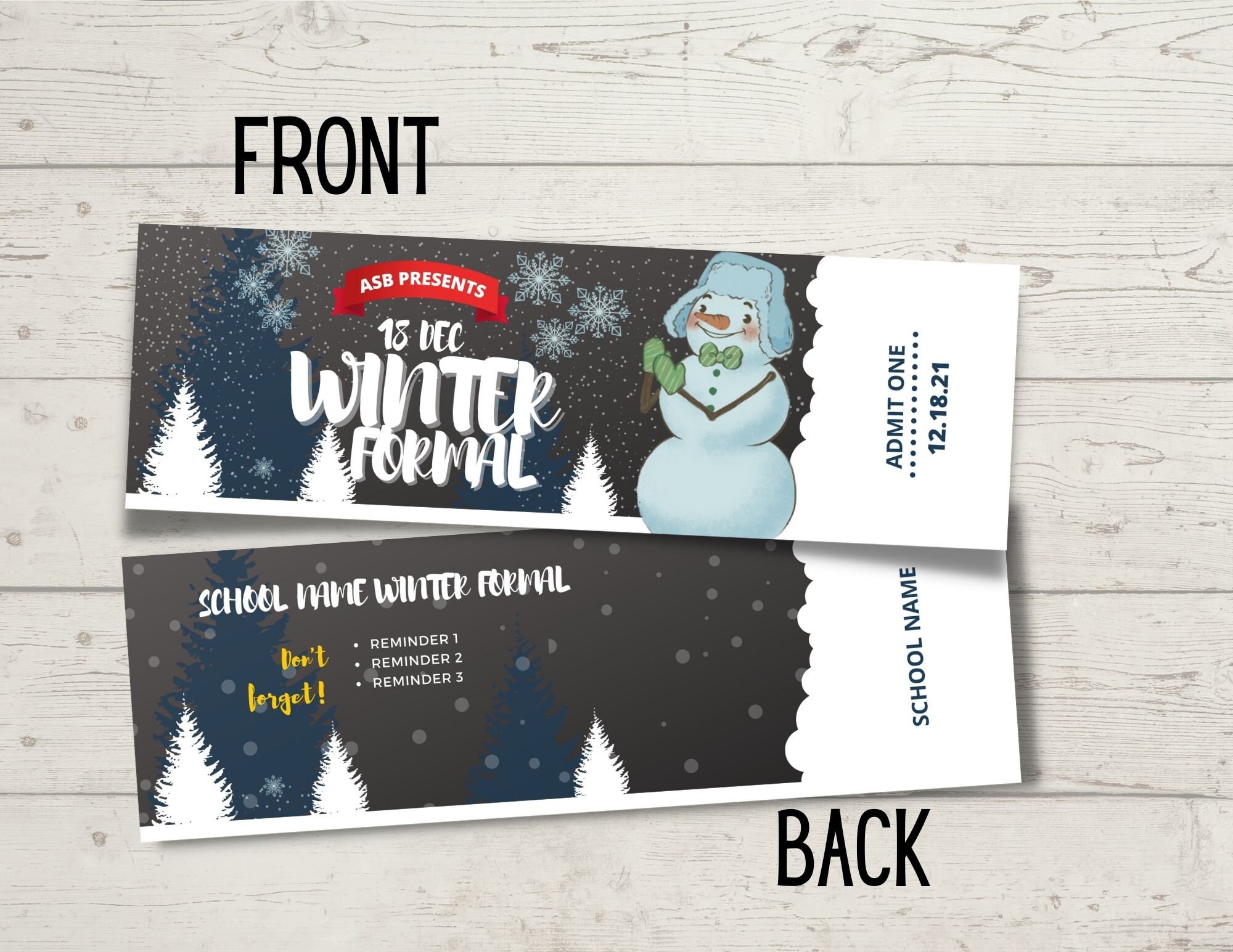 Winter Formal Ticket Printable for School PTA | ASB | Event Planners ...