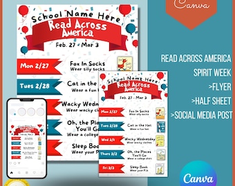 Editable Read Across America/ Dr. Seuss Spirit Week Template Flyer - Etsy