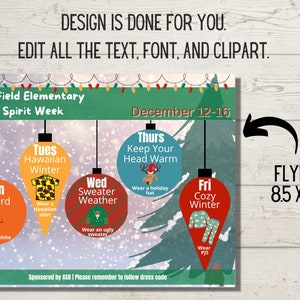 Winter Christmas Spirit Week School Flyer, Editable Printable Digital ...