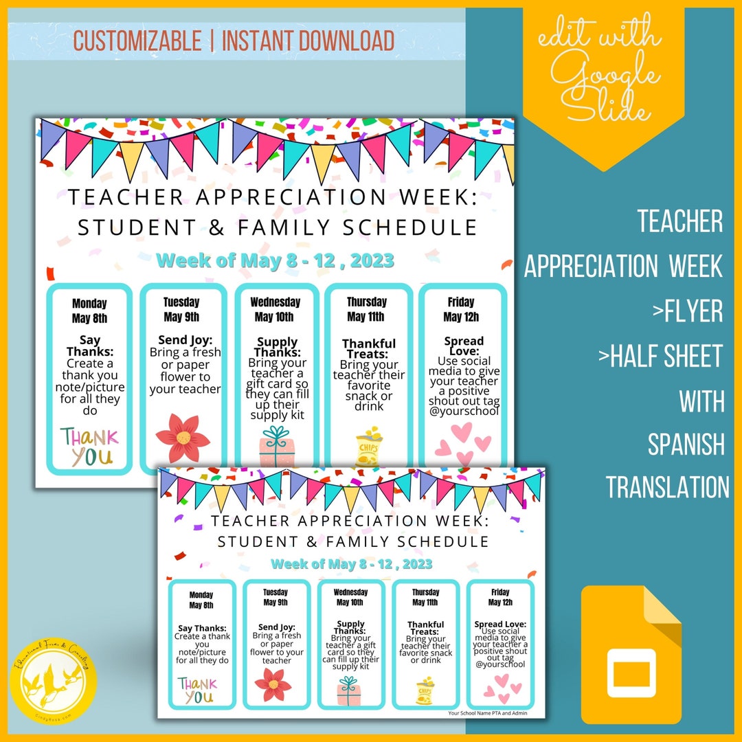 Editable Teacher Appreciation Week of Events, Take Home Flyer With Half ...