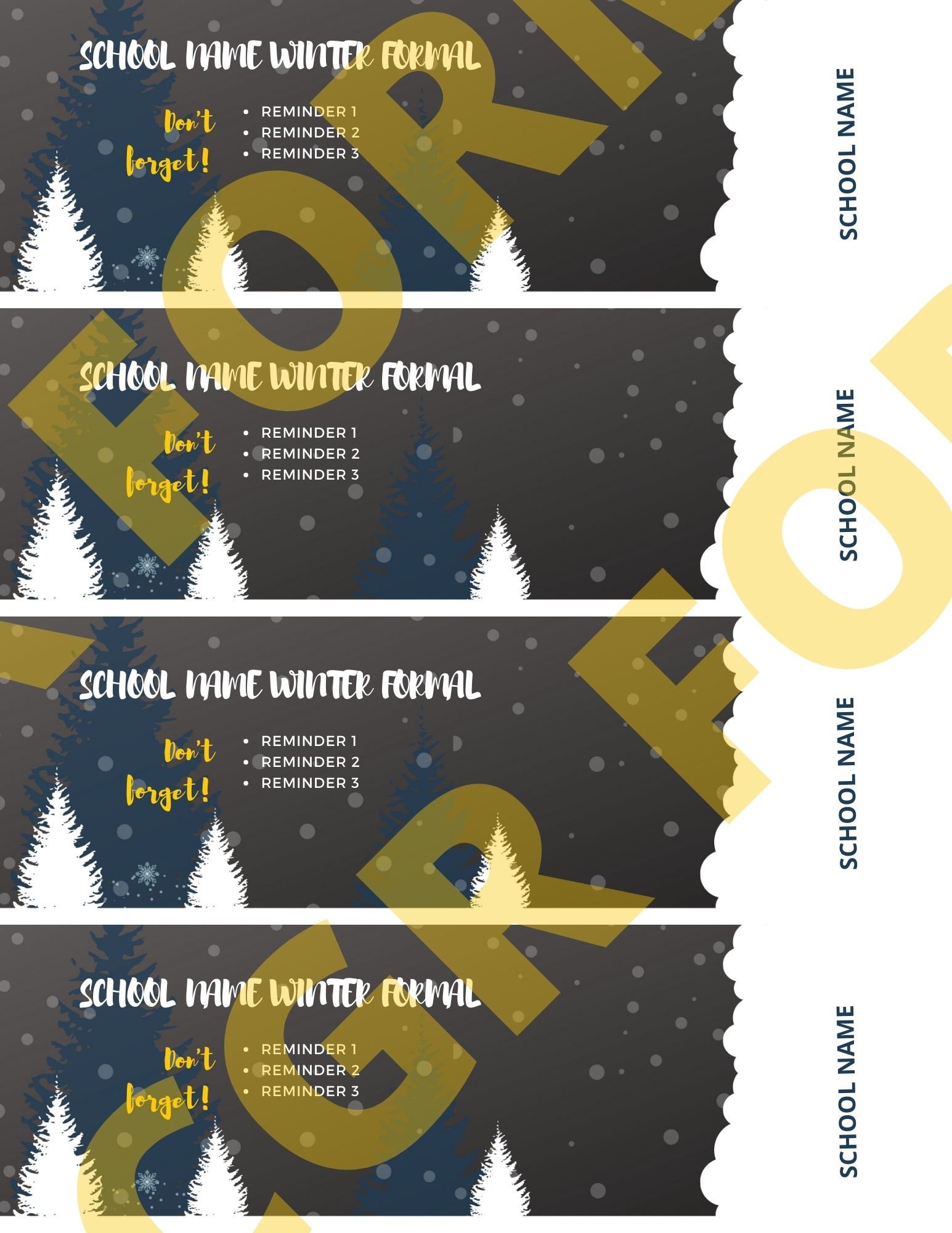 Winter Formal Ticket Printable for School PTA | ASB | Event Planners ...
