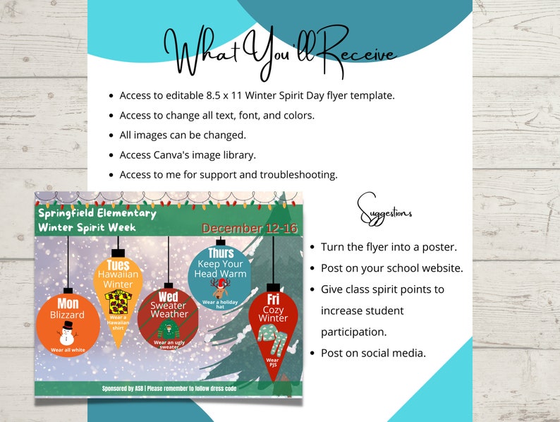 Winter Spirit Week School Flyer, Editable Printable Digital Template ...