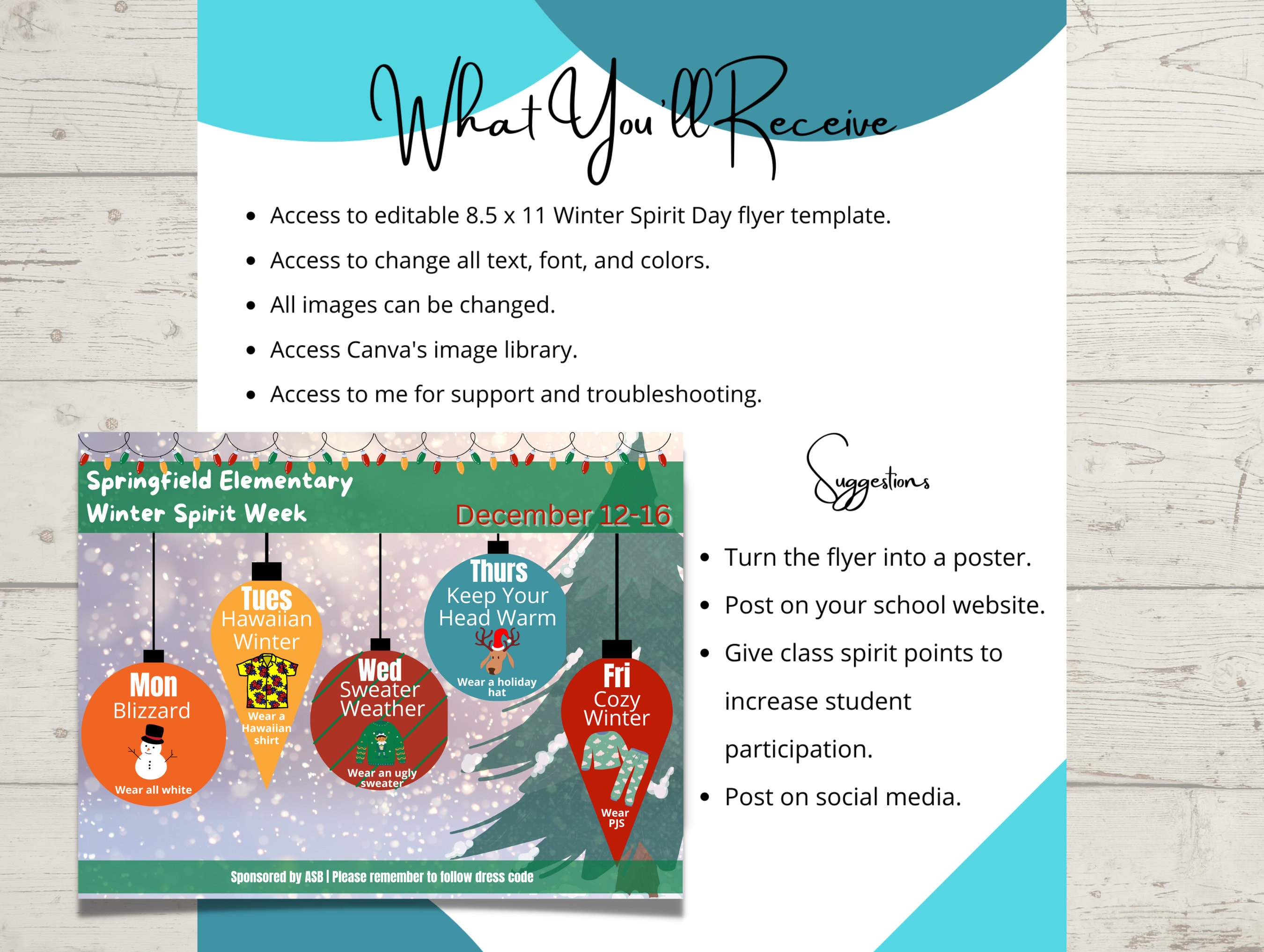 Winter Spirit Week School Flyer, Editable Printable Digital Template ...
