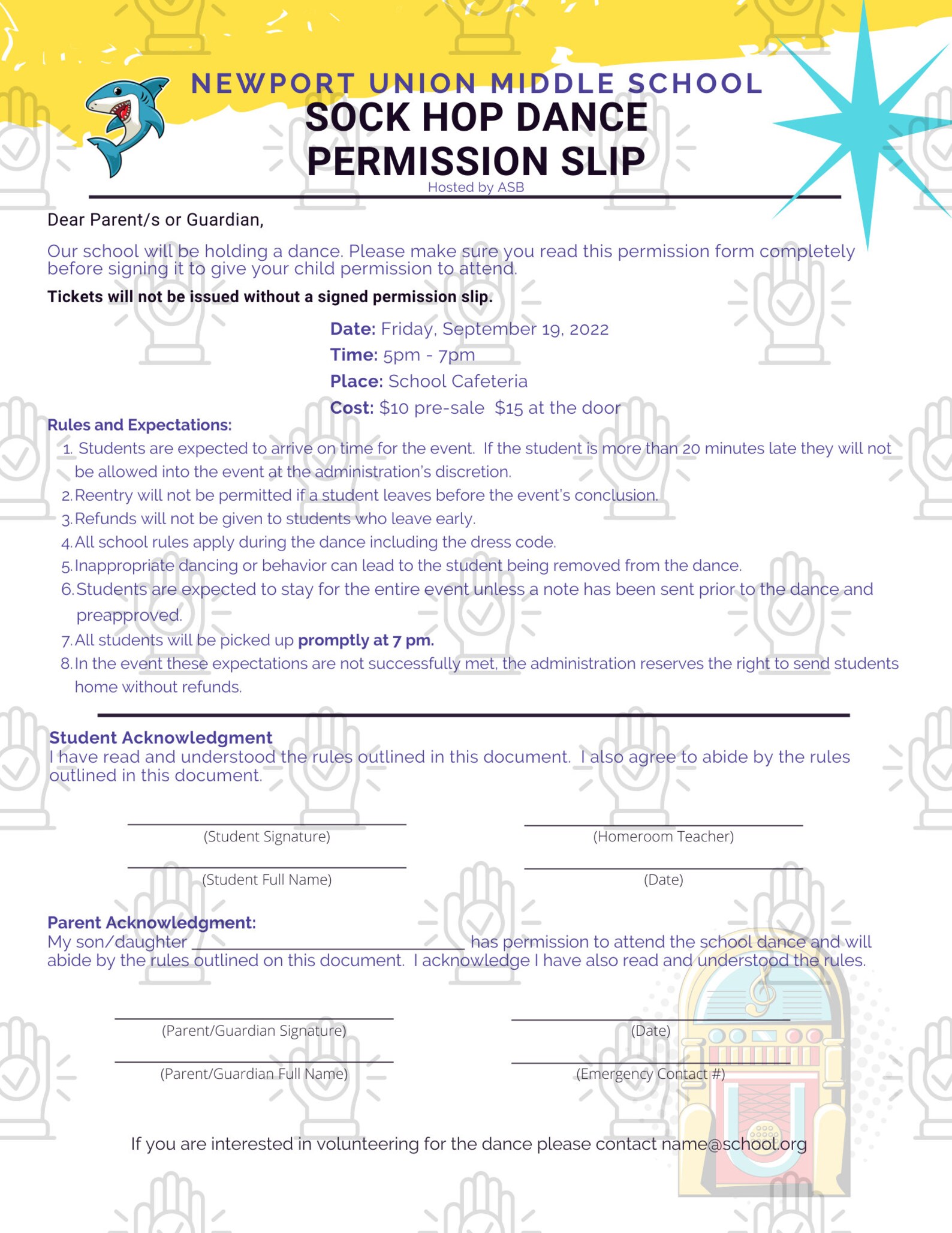 School Dance Permission Slip Form, Editable Template, Translated in ...