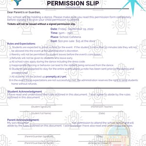 School Dance Permission Slip Form, Editable Template, Translated in ...