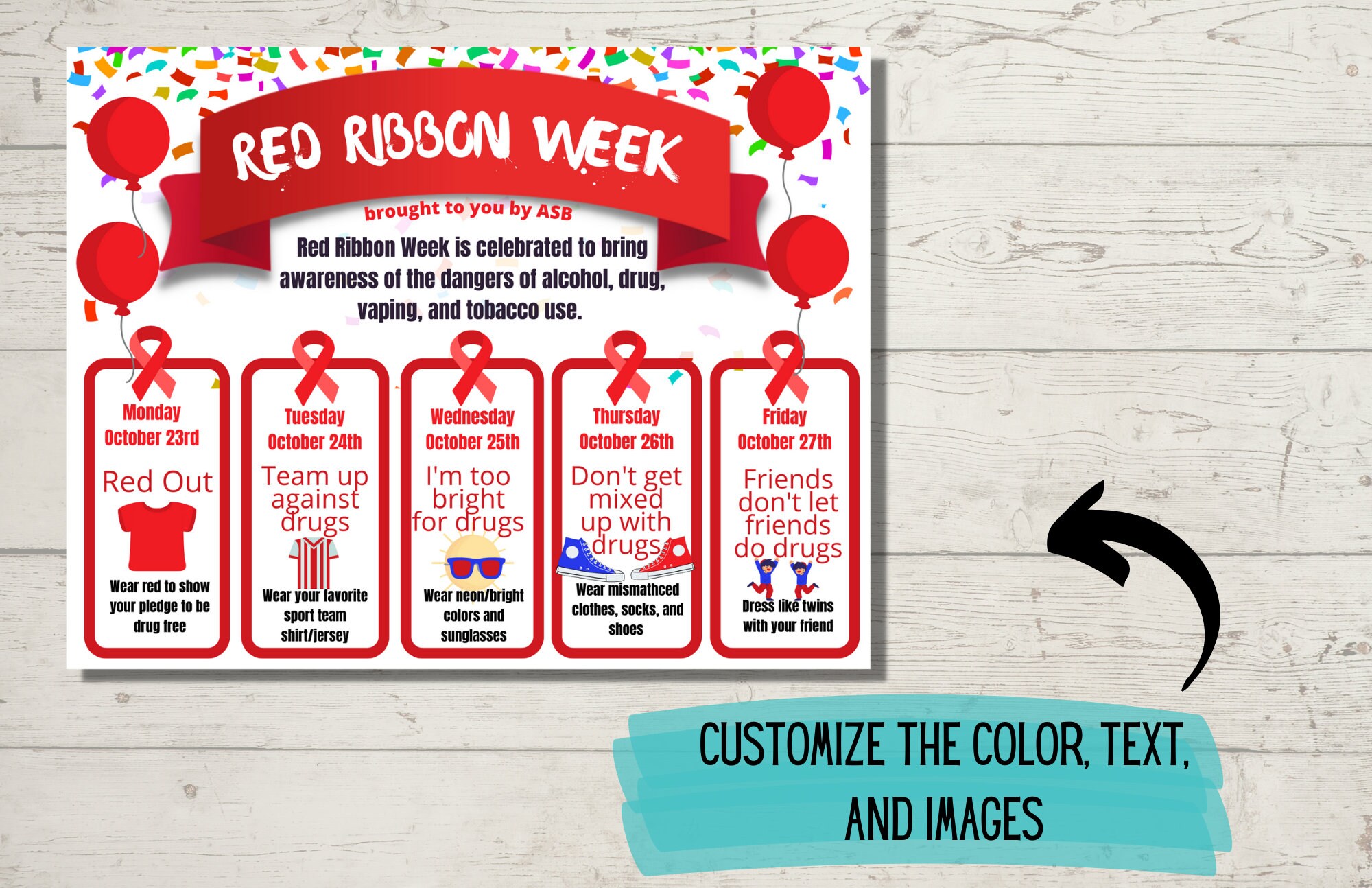 2023 Red Ribbon Spirit Week Template, Spirit Week Schedule, School ...