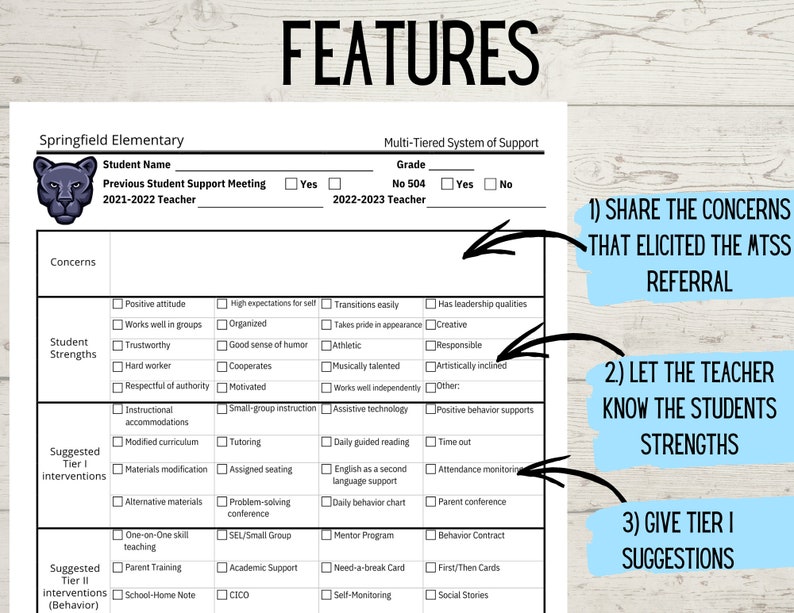 MTSS Student Notes Form Customizable Printable for Counselors and ...