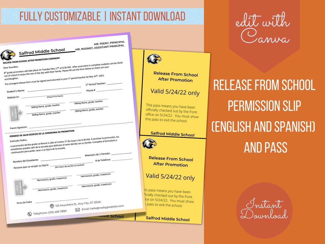 Front Office Parent Release Form School Permission Slip, Editable ...