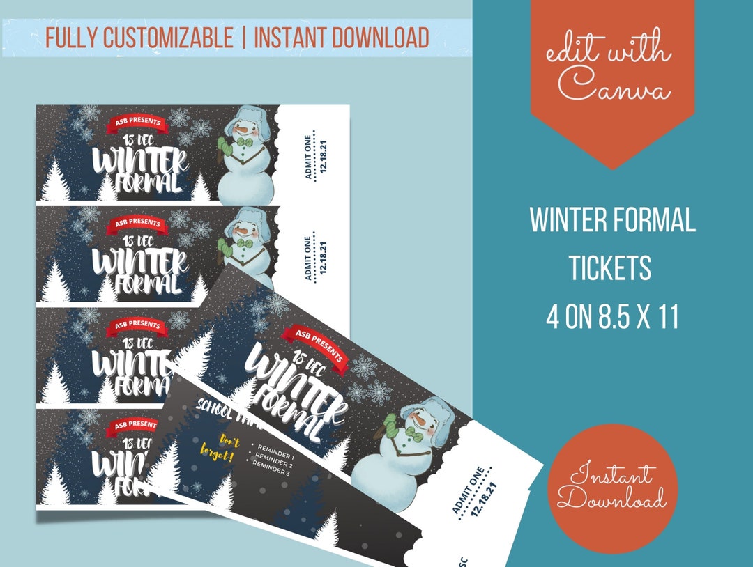 Winter Formal Ticket Printable for School PTA | ASB | Event Planners ...