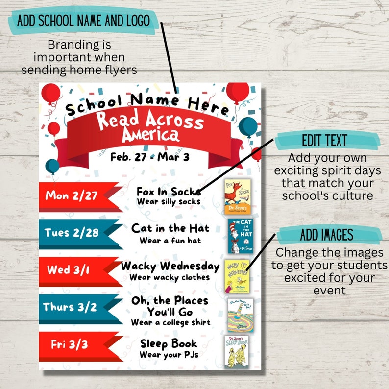 Read Across America Spirit Week Flyer, Spirit Week Template, Spirit ...