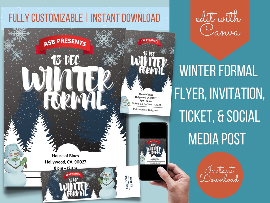 School Dance Ticket Flyer Set Invite Editable Digital Template, | PTA ...