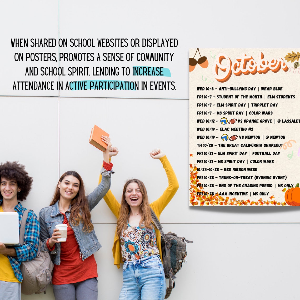 Editable Themed Template for School Events, Monthly Event Calendar ...