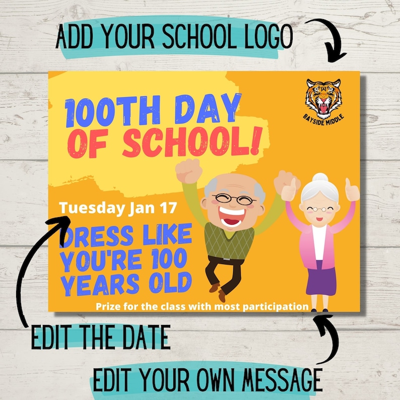 100th Day of School Editable Flyer and Social Media Template, Printable ...