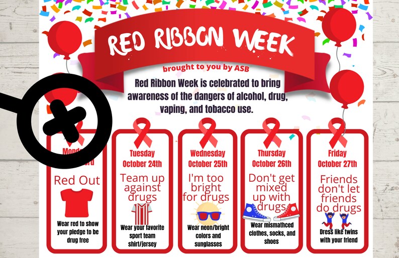 2023 Red Ribbon Spirit Week Template, Spirit Week Schedule, School ...
