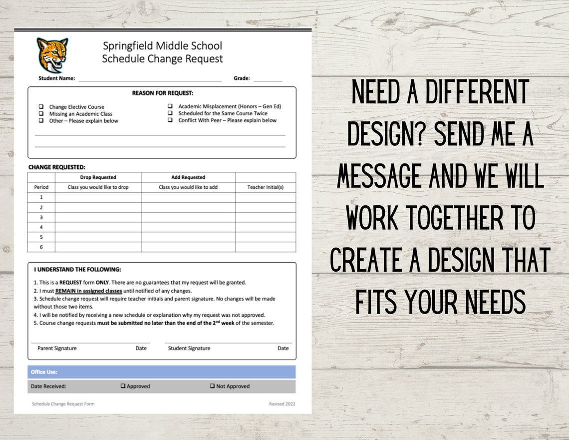 Schedule Change Request Form | Printable Template | Personalize ...