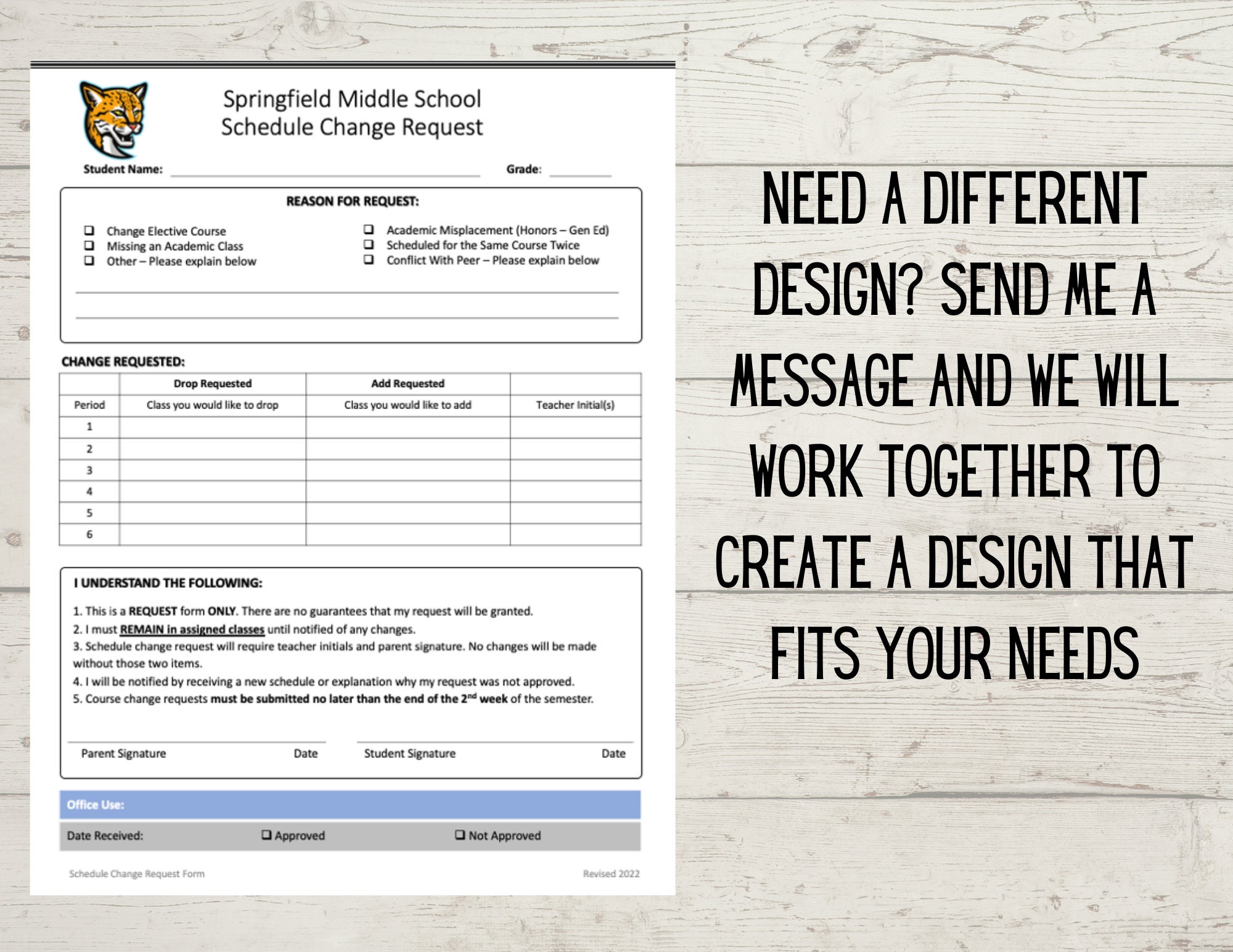 Schedule Change Request Form | Printable Template | Personalize ...
