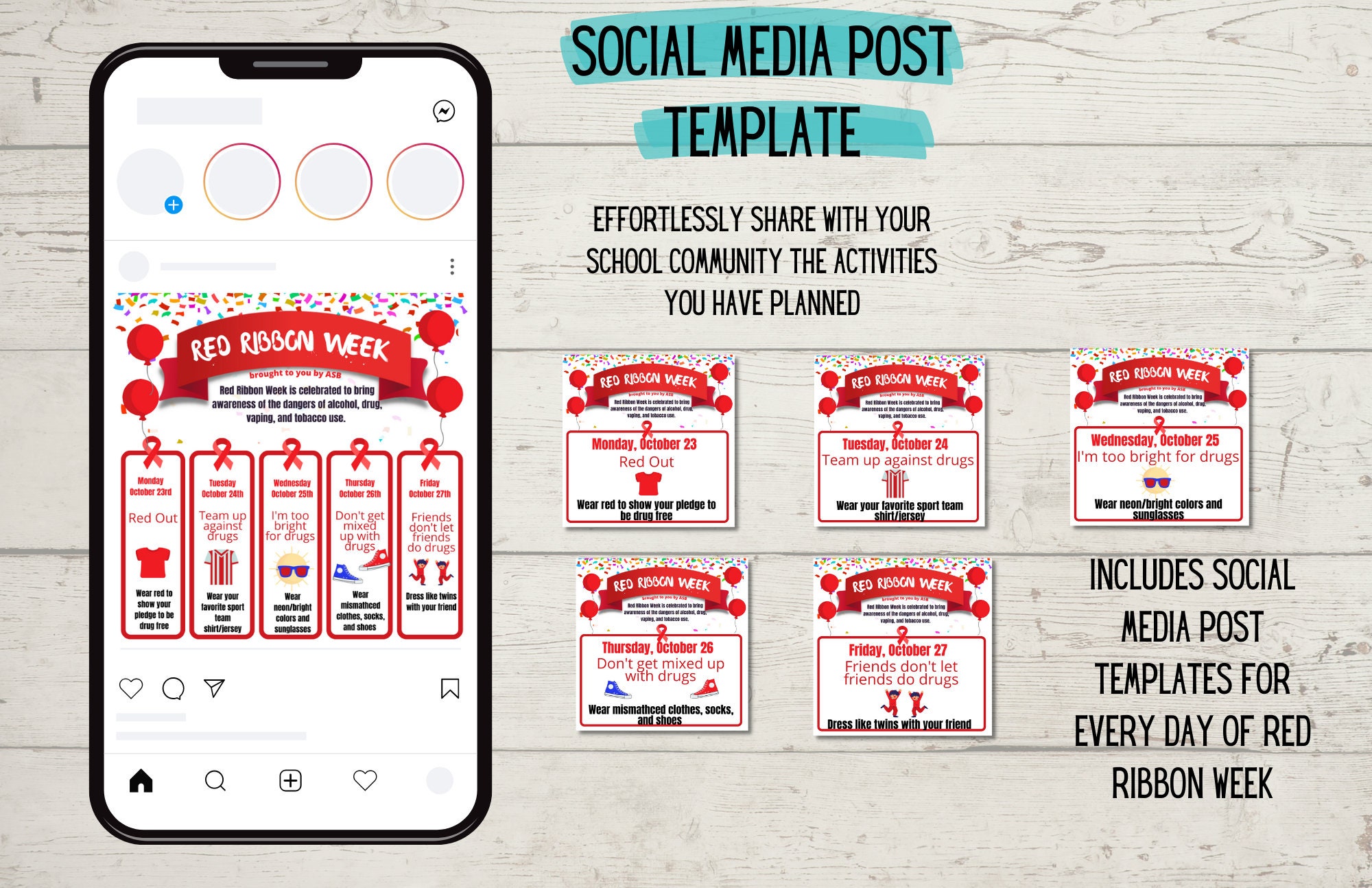 2023 Red Ribbon Spirit Week Template, Spirit Week Schedule, School ...