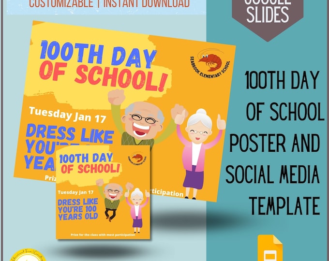 100th Day of School Editable Flyer and Social Media Template, Printable ...