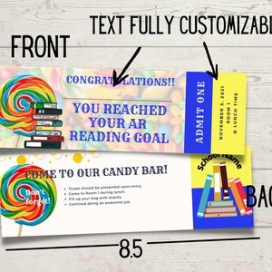 Accelerated Reader AR Candy Bar Ticket Printable Incentive for School ...