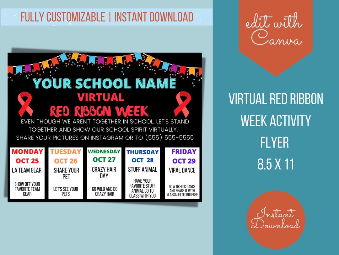 Red Ribbon Week Virtual Schedule Activity Flyer Printable for School ...