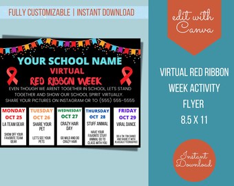 Red Ribbon Week Schedule Activity Flyer Printable for School PTA | PTO ...