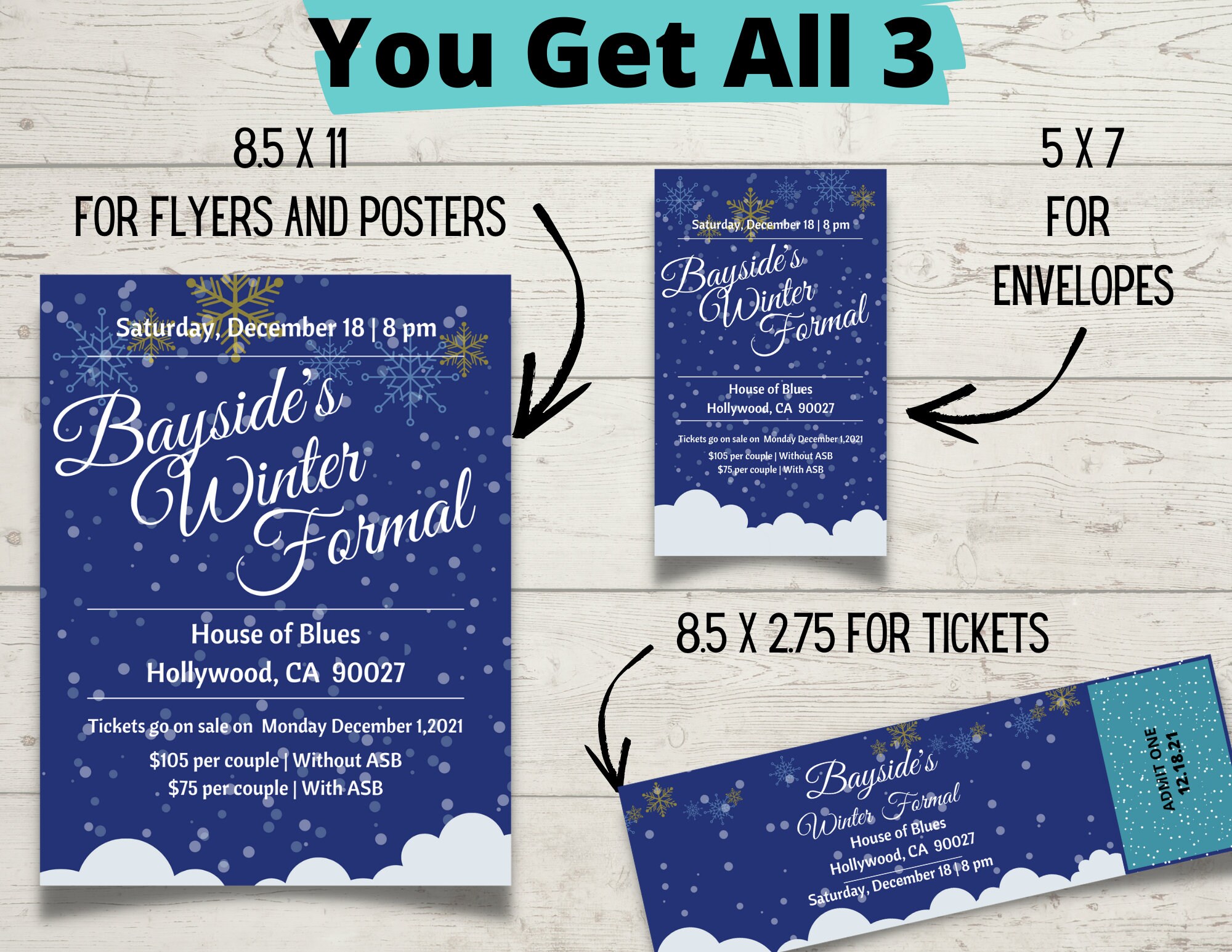 Winter Formal Flyer and Printable Tickets for School PTA | ASB | Event ...
