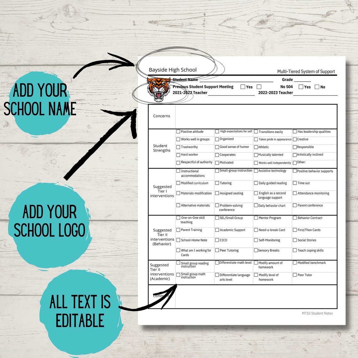 Editable MTSS Student Notes Form Template Printable for Counselors and ...