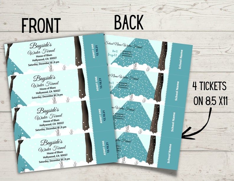 Winter Formal Ticket Printable for School PTA | ASB | Event Planners ...